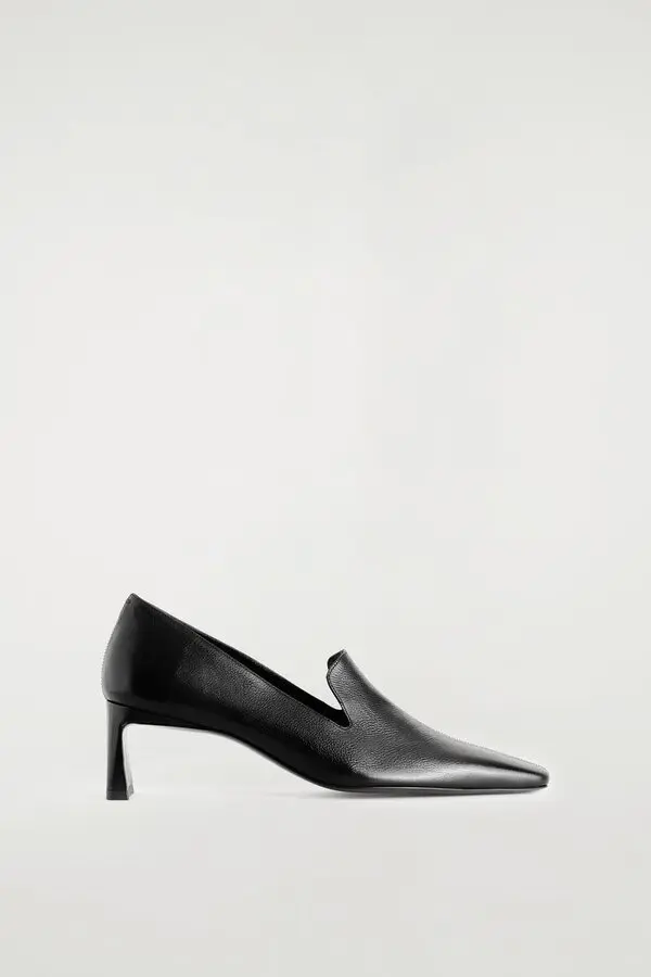 Cos Angular Leather Heeled Loafers - Black