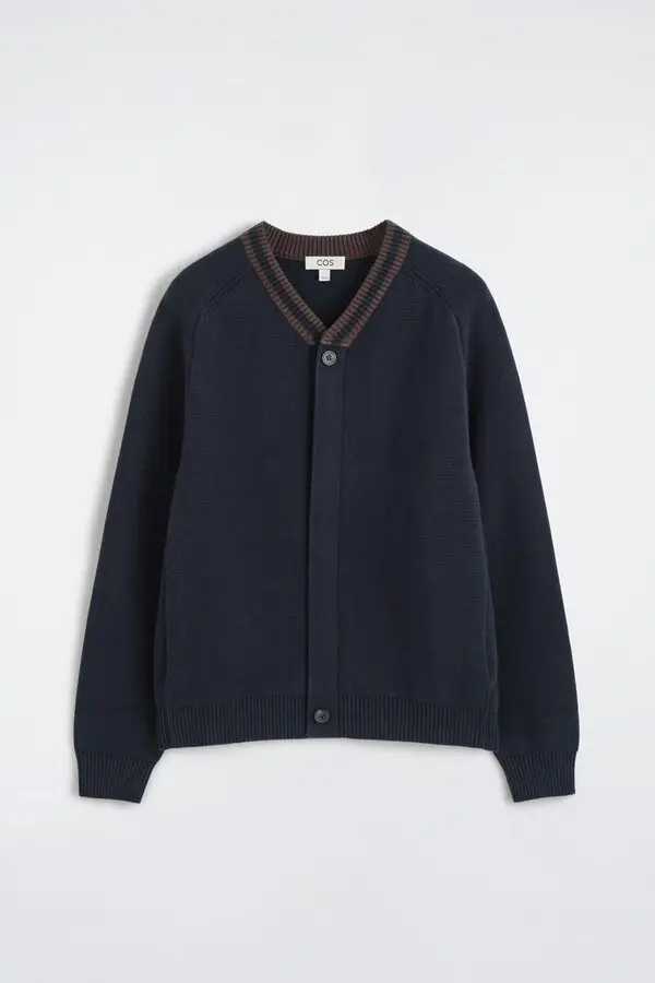 Cos Striped-collar Cotton-blend Cardigan