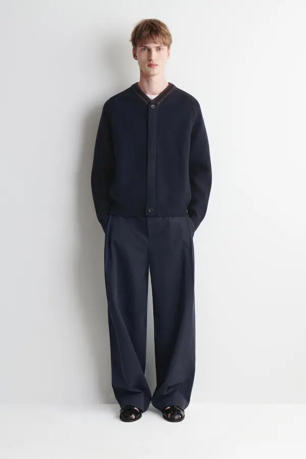 Cos Striped-collar Cotton-blend Cardigan