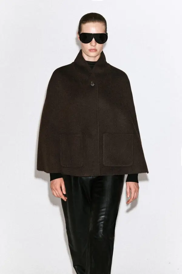 Cos Shawl-collar Double-faced Wool Cape - Brown