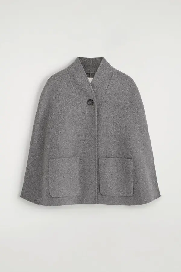 Cos Shawl-collar Double-faced Wool Cape - Gray