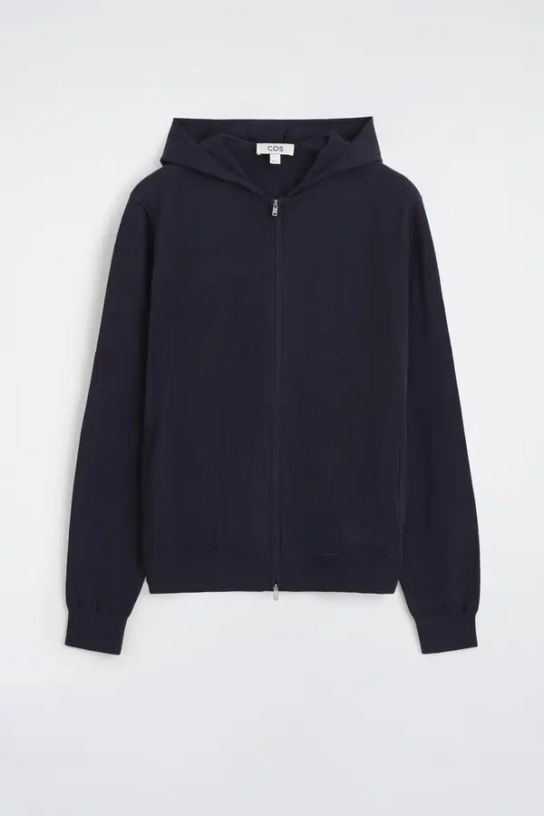 Cos Merino Wool Zip-up Hoodie - Navy