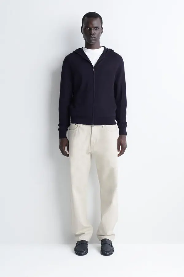 Cos Merino Wool Zip-up Hoodie - Navy