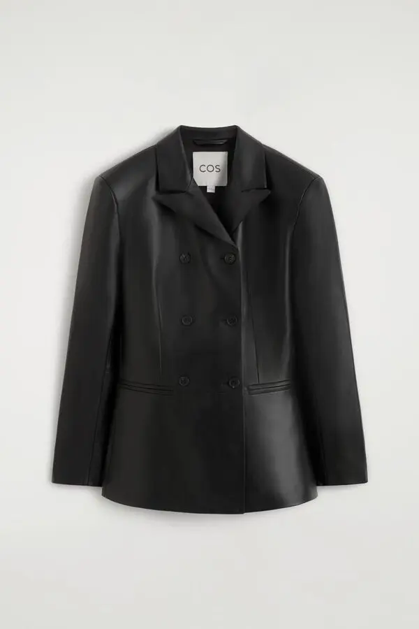 Cos Leather Double-breasted Blazer - Black