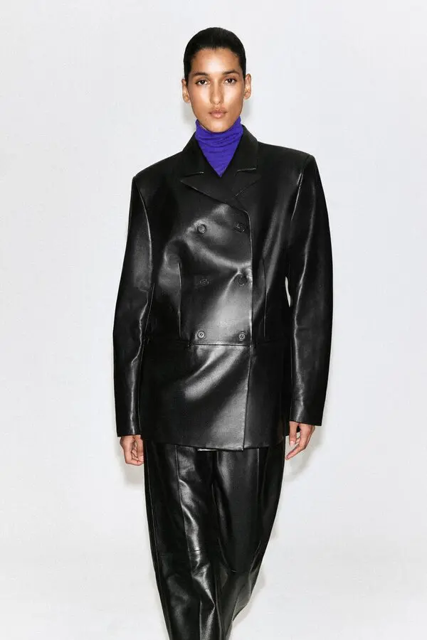 Cos Leather Double-breasted Blazer