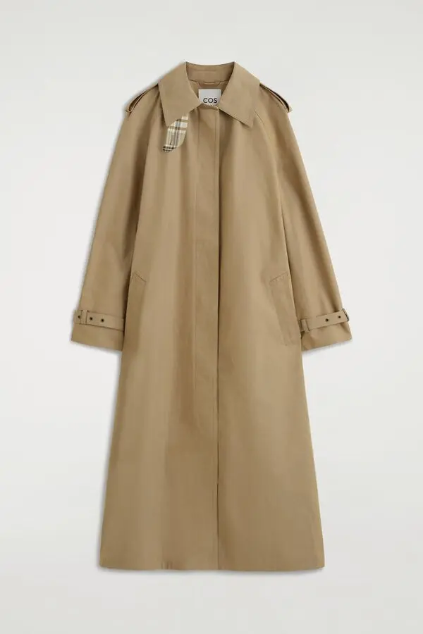 Cos Check-detail Belted Cotton Trench Coat