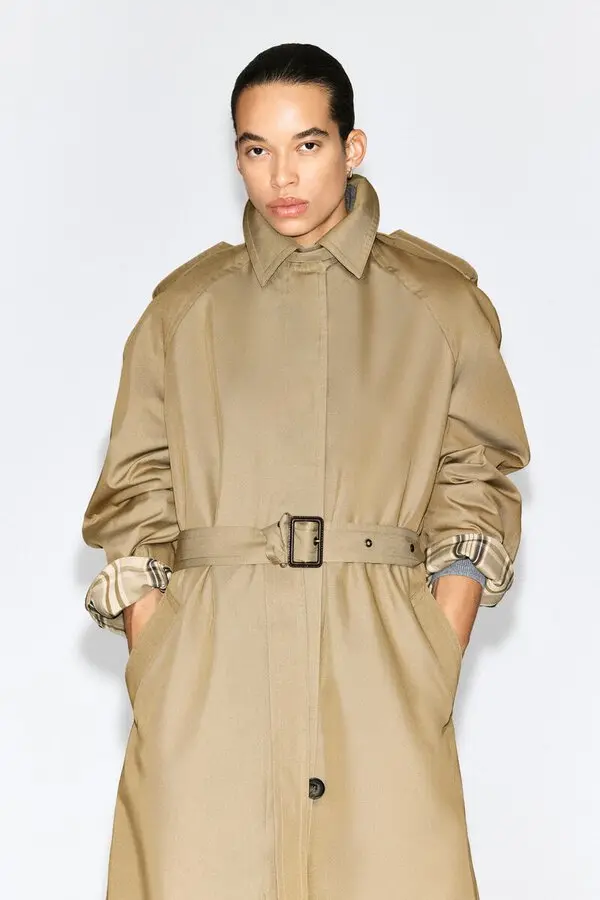 Cos Check-detail Belted Cotton Trench Coat
