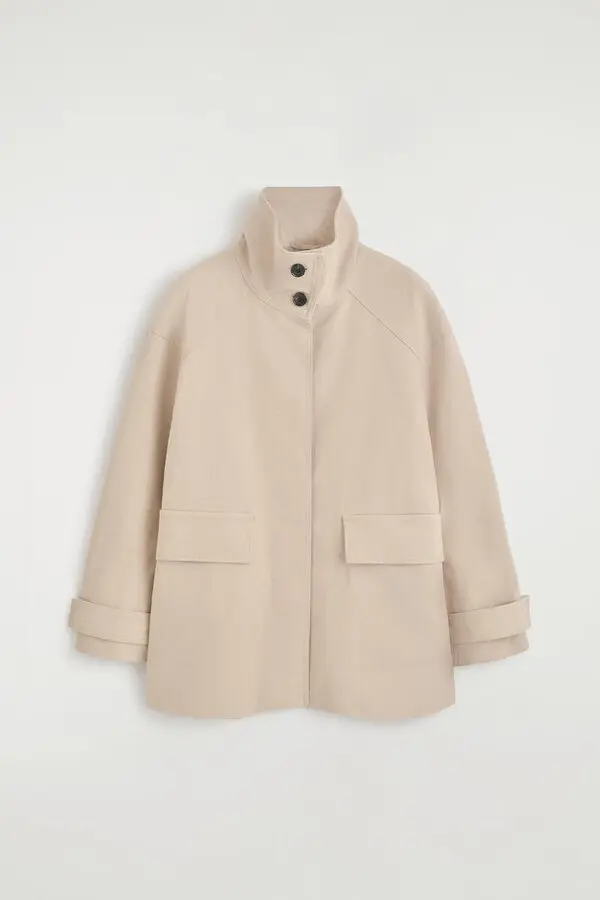 Cos Cotton-twill Mock-neck Jacket - Light Beige