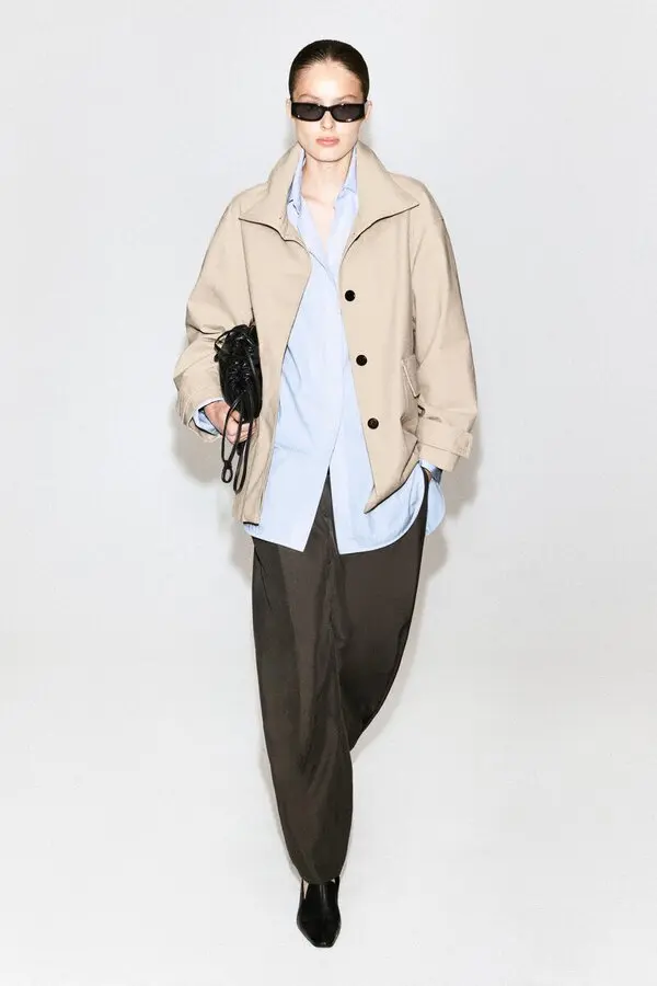 Cos Cotton-twill Mock-neck Jacket - Light Beige