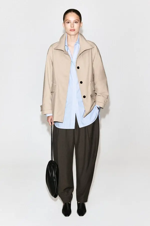 Cos Cotton-twill Mock-neck Jacket - Light Beige