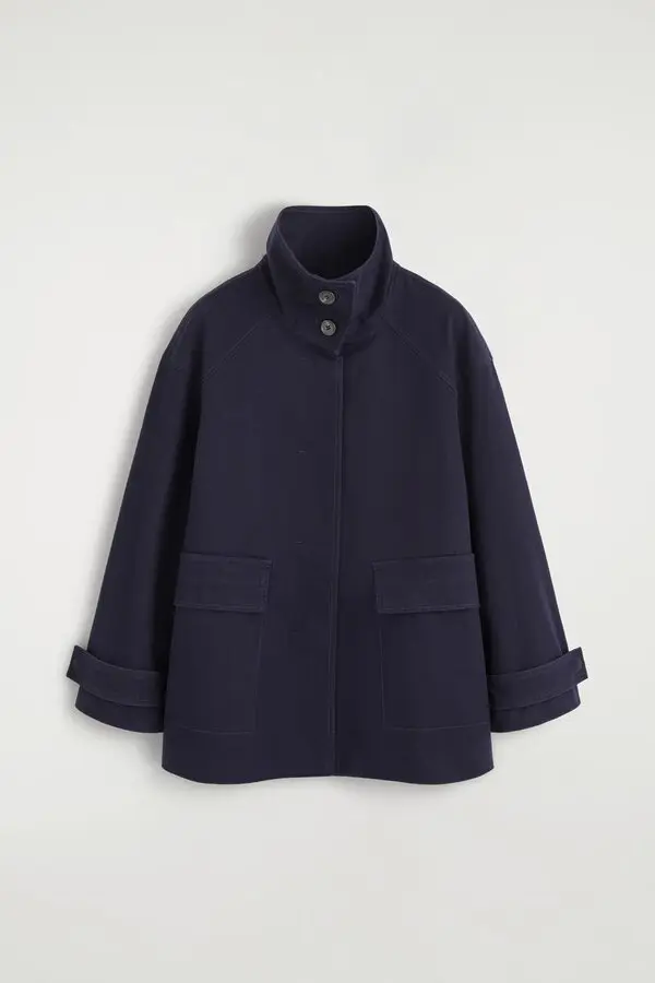 Cos Cotton-twill Mock-neck Jacket - Navy