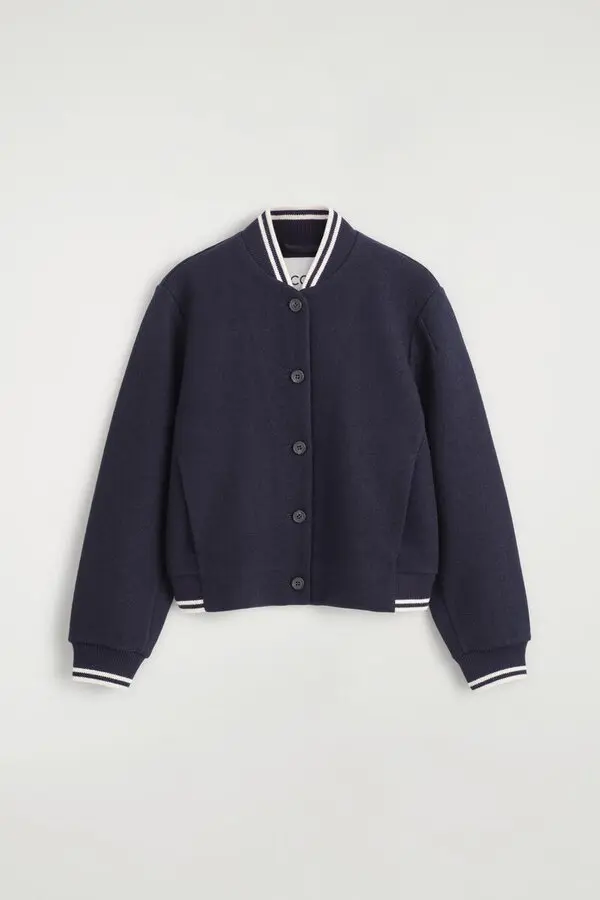 Cos Boiled Wool-blend Bomber Jacket - Navy