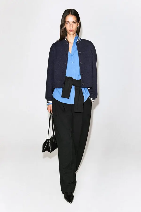 Cos Boiled Wool-blend Bomber Jacket - Navy