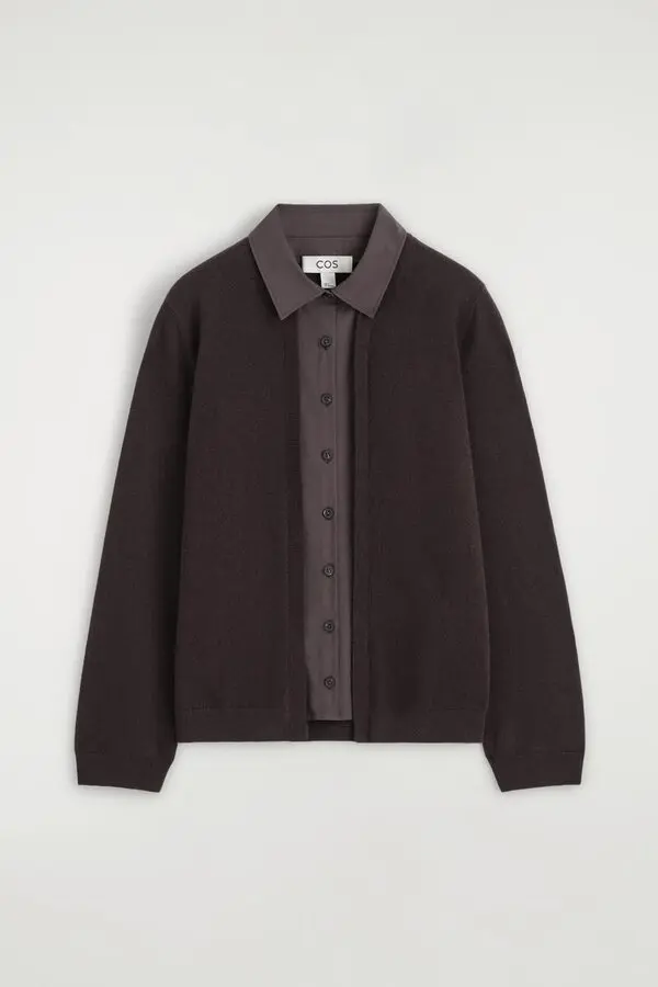 Cos Shirt-detail Merino Wool Cardigan