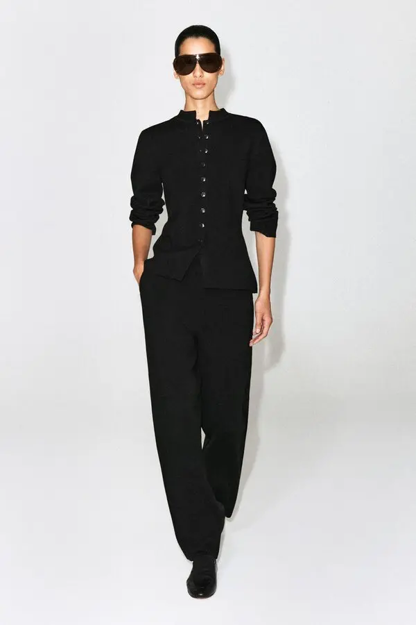 Cos Merino Wool-blend Cardigan With Stand Collar - Black
