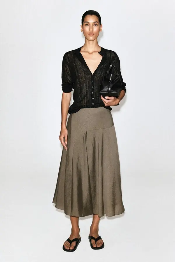 Cos Button-detail Fluid Midi Skirt - Beige