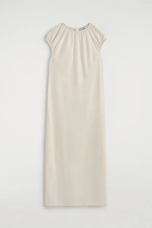 Cos Gathered Satin Midi Dress - White