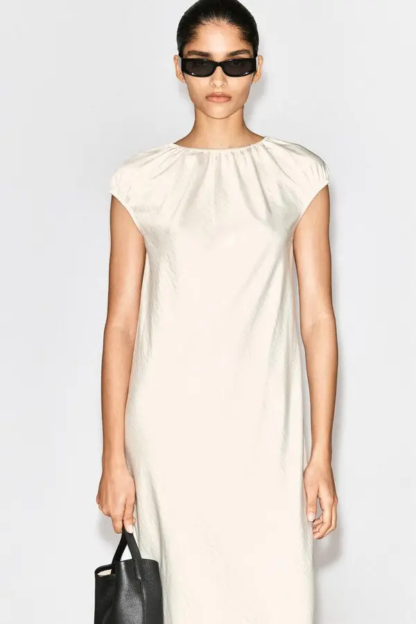 Cos Gathered Satin Midi Dress
