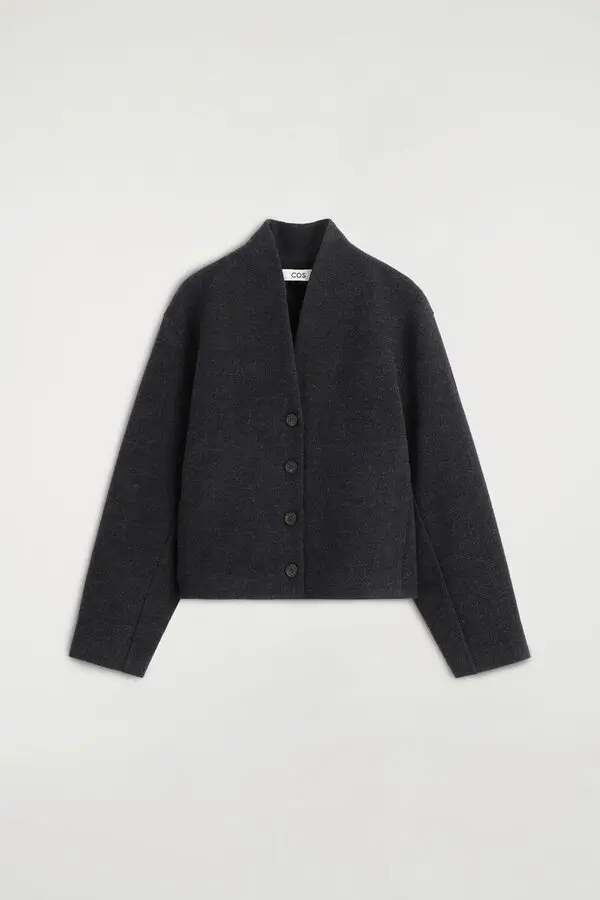 Cos Boiled Wool-blend Shawl-collar Cardigan - Gray