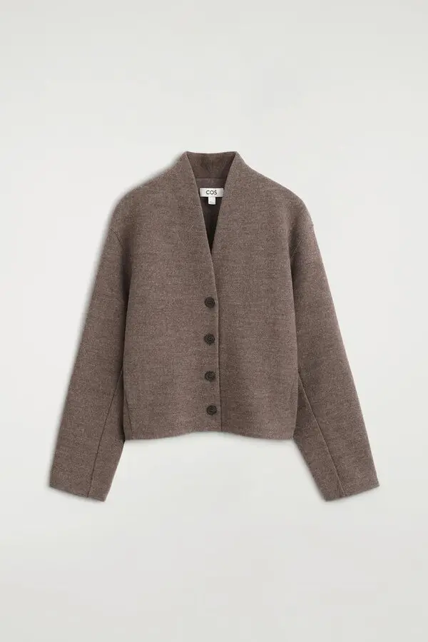 Cos Boiled Wool-blend Shawl-collar Cardigan - Gray