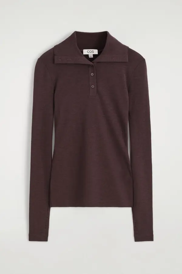 Cos Merino Wool Buttoned Mock-neck Top - Red