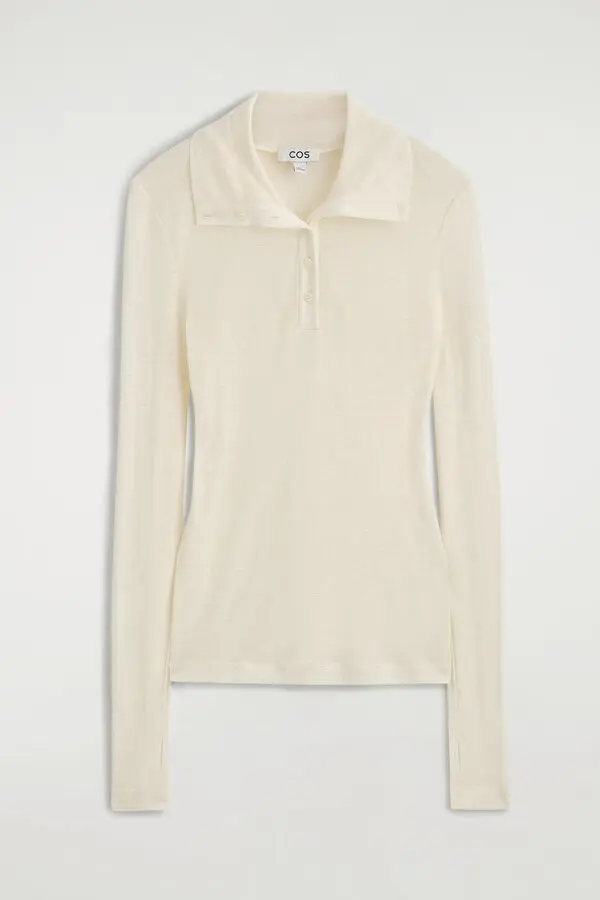 Cos Merino Wool Buttoned Mock-neck Top
