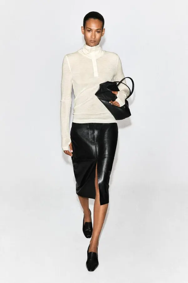 Cos Merino Wool Buttoned Mock-neck Top