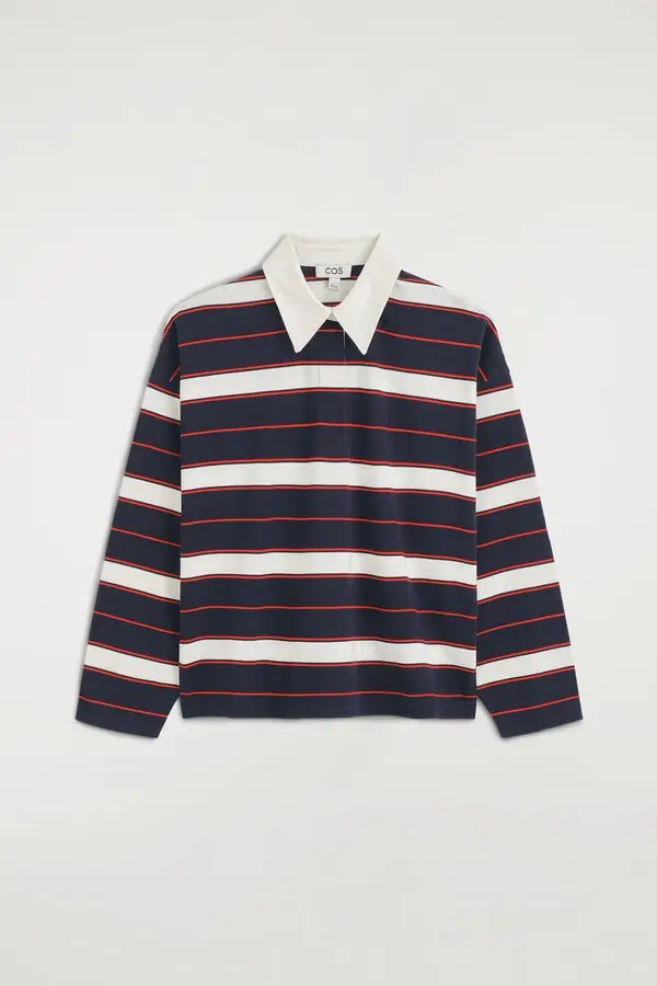 Cos Striped Cotton Rugby Shirt - Navy
