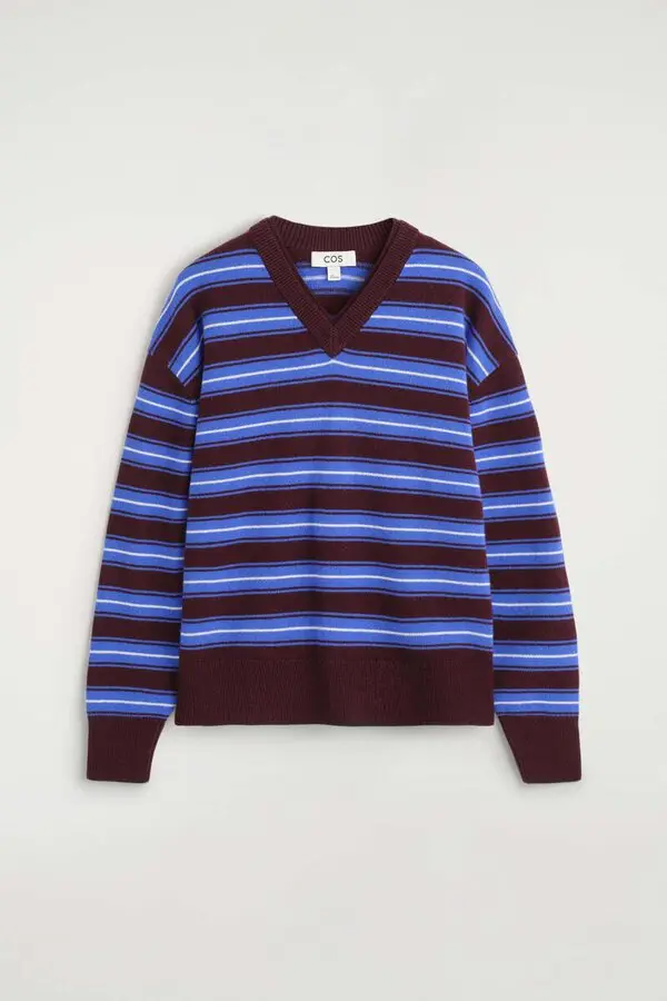 Cos Merino Wool Layered V-neck Sweater - Blue