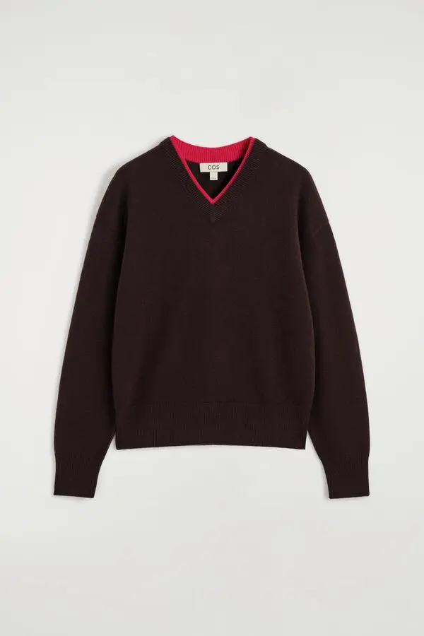 Cos Merino Wool Layered V-neck Sweater - Brown