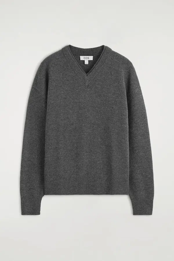 Cos Merino Wool Layered V-neck Sweater - Gray