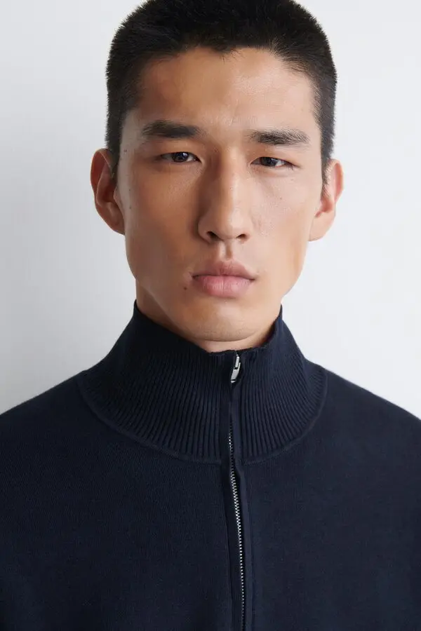 Cos Double-faced Knitted Half-zip Sweater - Navy