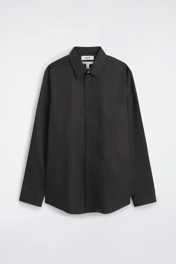 Cos Slim Cotton Shirt - Black