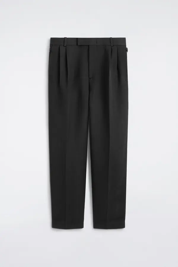 Cos Pleated Wool-blend Relaxed-fit Tapered Pants - Black