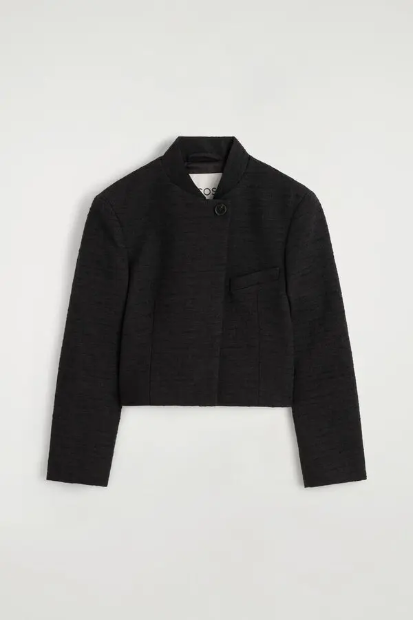 Cos Cropped Structured Jacquard Blazer - Black