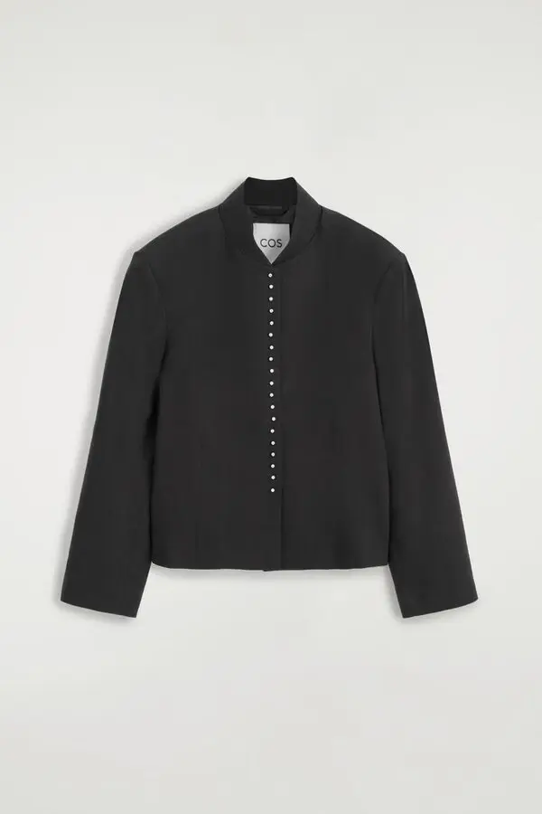 Cos Stud-detail Cropped Linen Blazer - Black