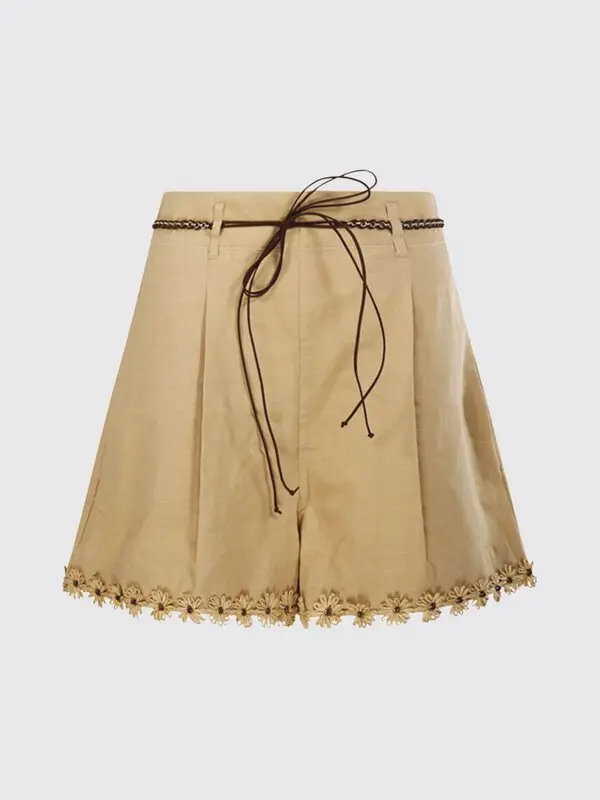 Zimmermann High-waisted Embroidered Cotton Shorts With Leather Belt