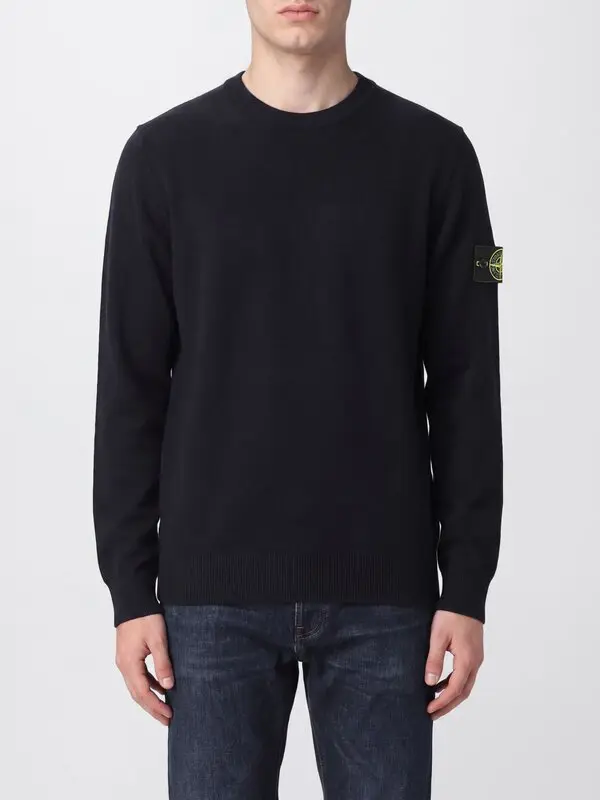 Stone Island Virgin Wool Crewneck Jumper With Compass Logo Patch - Blue