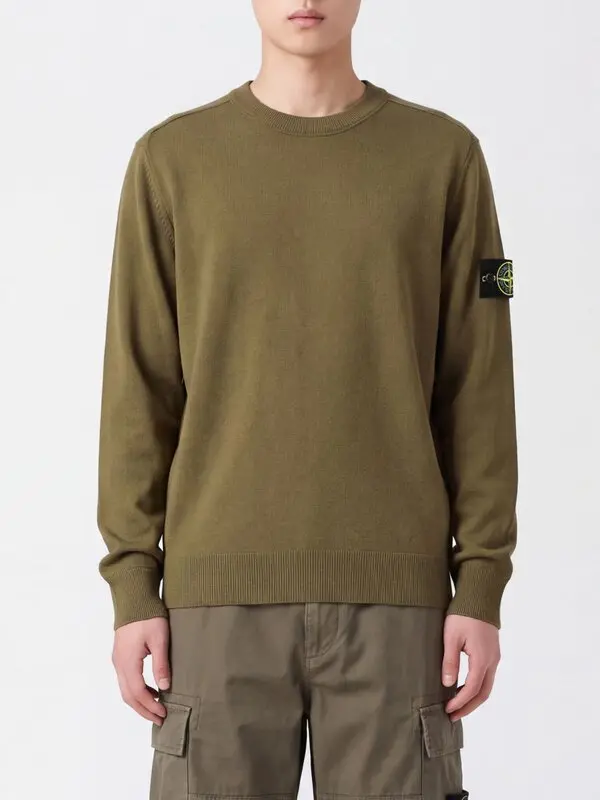 Stone Island Virgin Wool Crewneck Jumper With Compass Logo Patch - Green