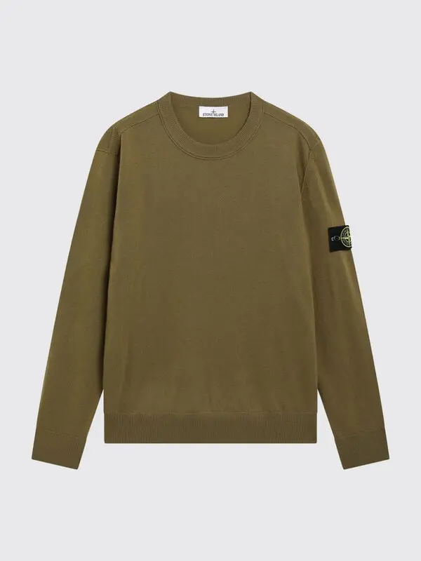Stone Island Virgin Wool Crewneck Jumper With Compass Logo Patch - Green