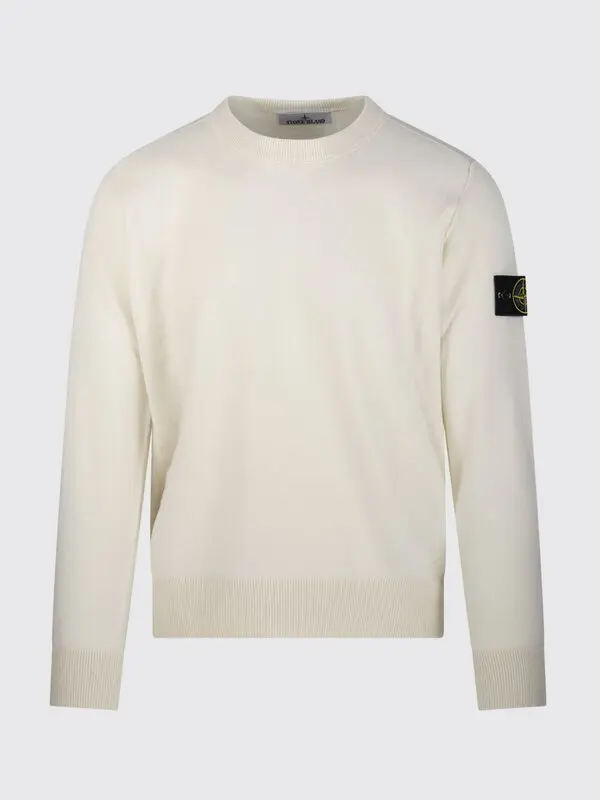 Stone Island Virgin Wool Crewneck Jumper With Compass Logo Patch - White