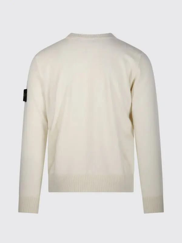 Stone Island Virgin Wool Crewneck Jumper With Compass Logo Patch - White