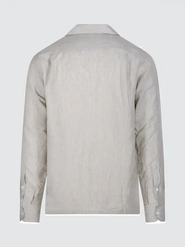 LARDINI Pure Linen Shirt With Cuban Collar And Long Sleeves