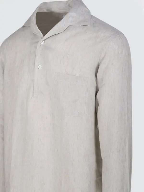 LARDINI Pure Linen Shirt With Cuban Collar And Long Sleeves