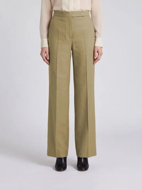 Max Mara High-waisted Straight Leg Trousers In Linen And Silk - Green