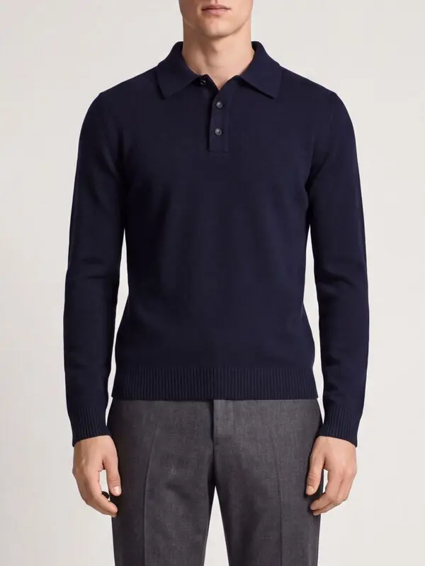 ROBERTO COLLINA Merino Wool And Cashmere Long-sleeved Knit Polo Shirt - Blue