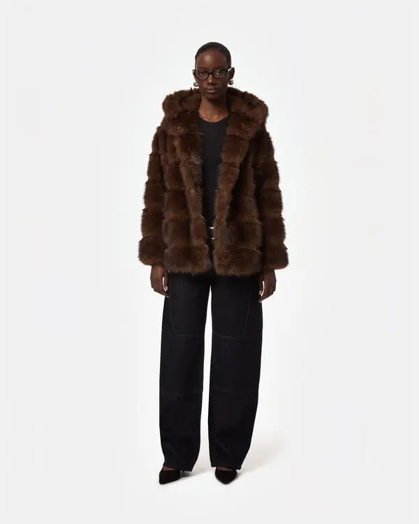 Apparis Cel Mink Hooded Coat - Brown