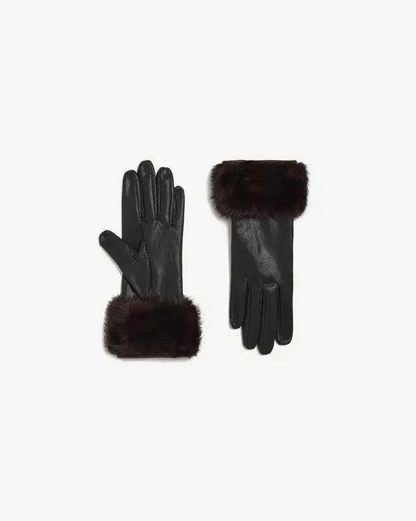 Apparis Betty Shaved Mink Gloves - Noir/noir Multi