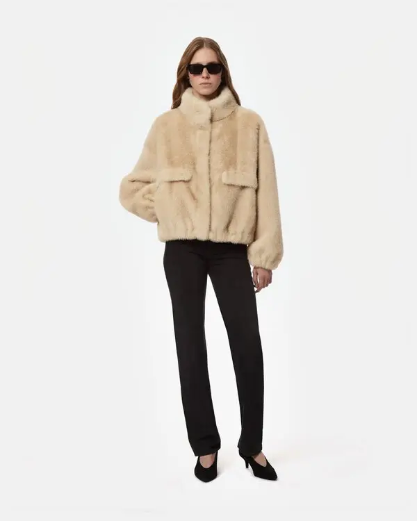 Apparis Iris Shaved Mink Bomber - Latte Multi