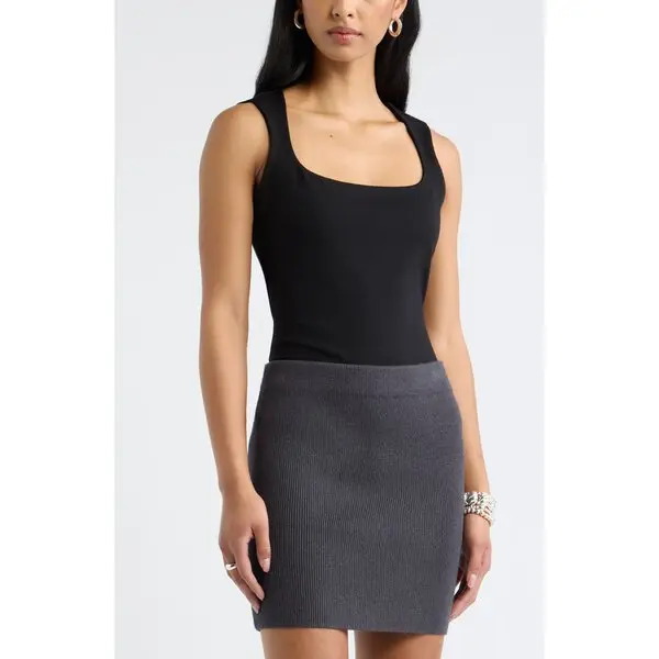 OPEN EDIT Square Neck Ponte Top - Black